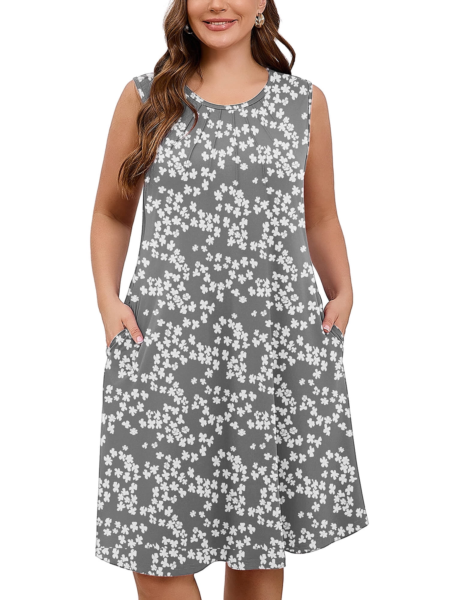 SHOWMALL Women's Plus Sundress Summer Floral Casual Crew Neck ...