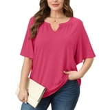 SHOWMALL Women's Plus Szie Tops V Neck Loose Fit Short Sleeve Rose Red ...