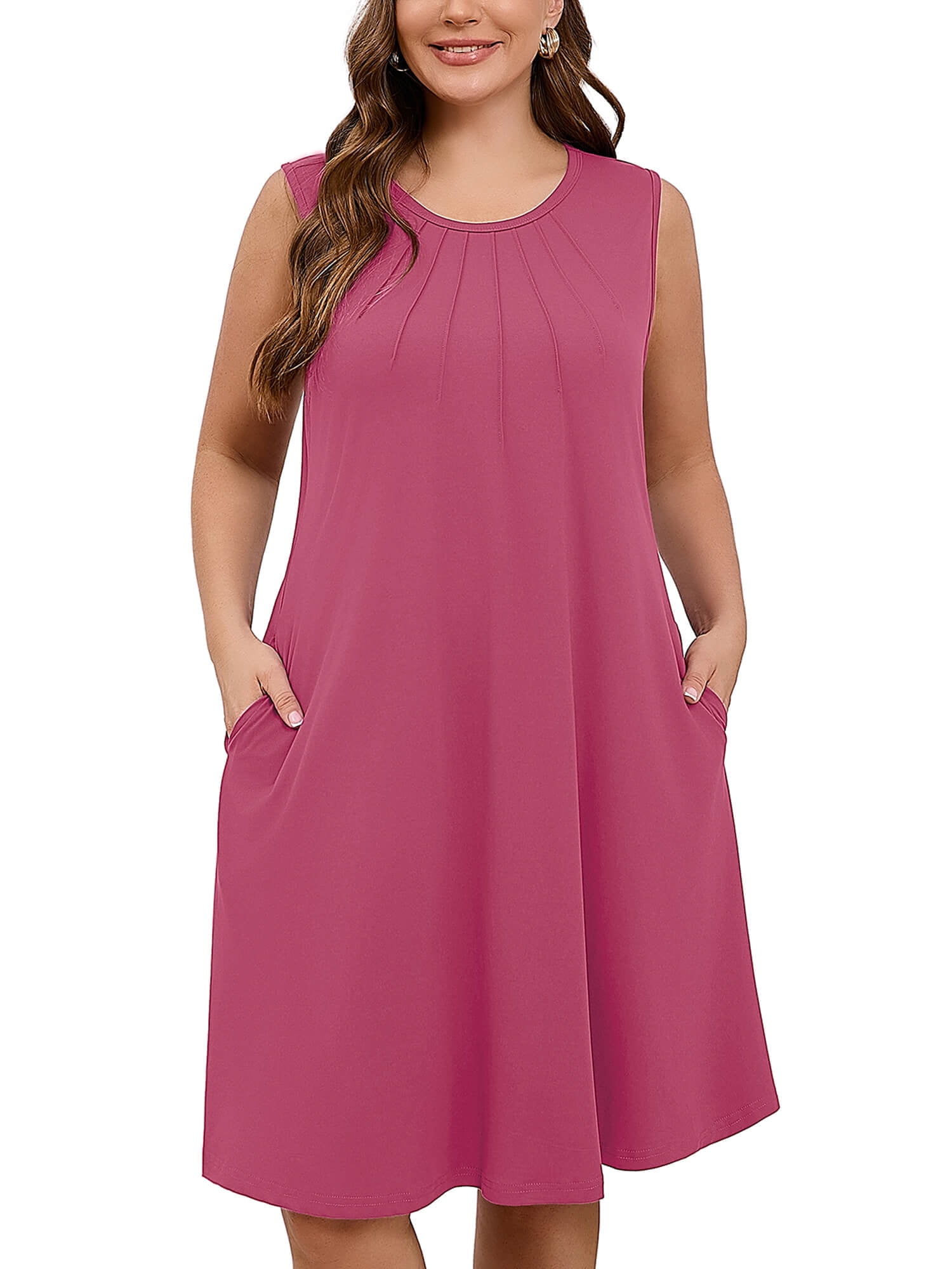 SHOWMALL Women's Plus Tank Dress Sleeveless Crew Neck Beach Vacation ...