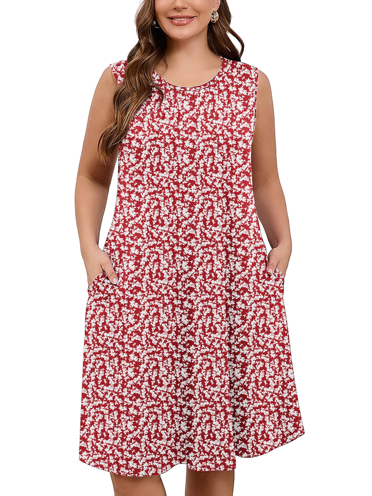 Showmall Women's Plus Tank Dress Sleeveless Crew Neck Floral Beach ...