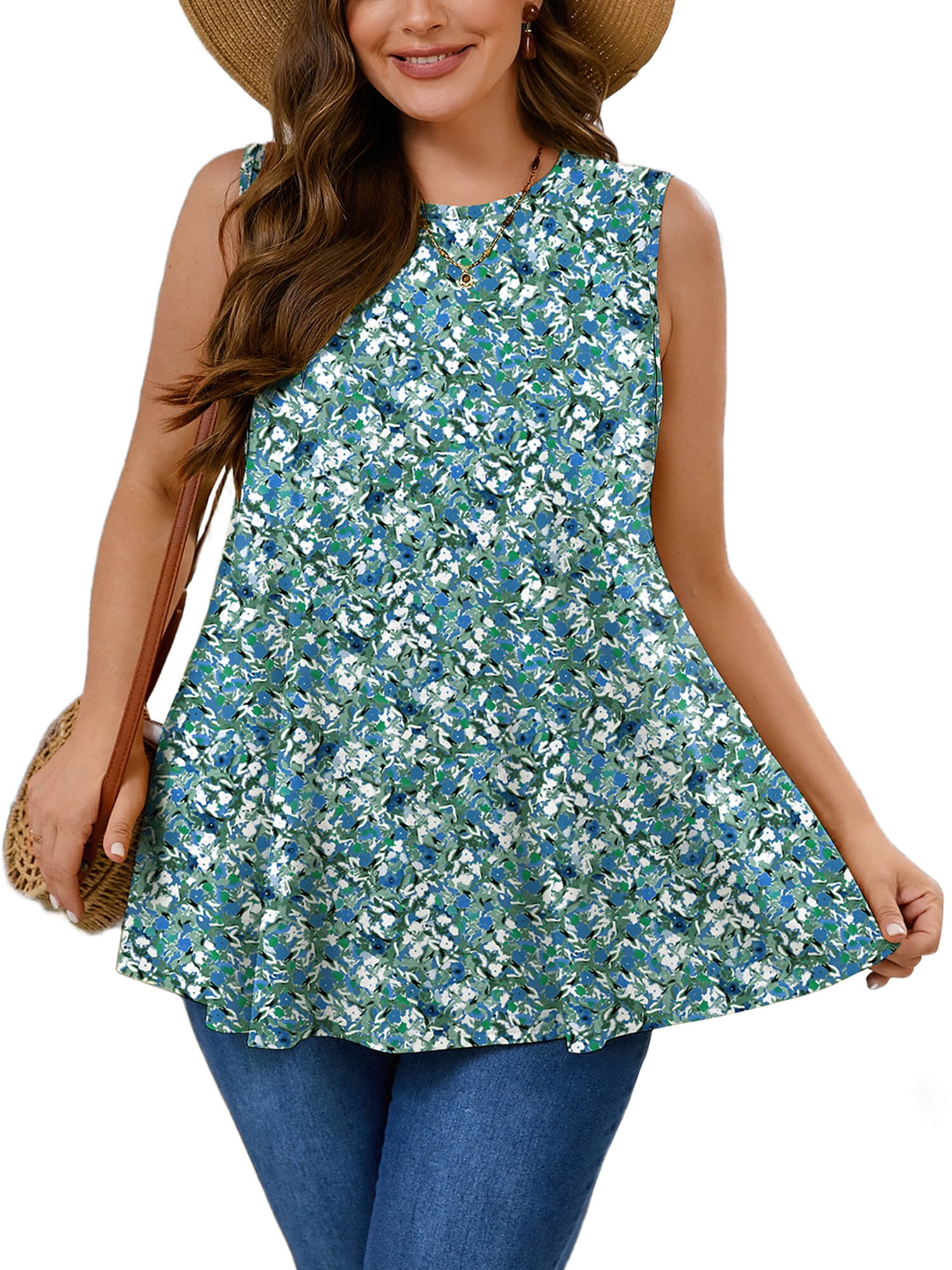 SHOWMALL Women's Plus Tank Tops Flowy Monet Garden 4X Round Neck Trendy ...