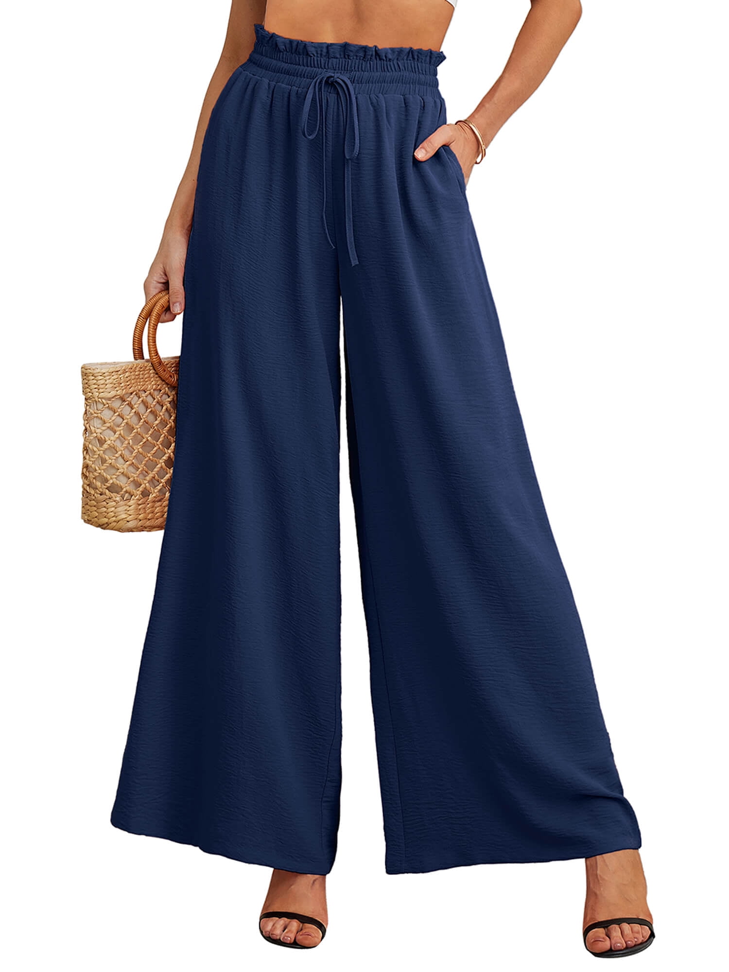 SHOWMALL Women's Wide Leg Palazzo Pants, High Waist, Elastic Drawstring ...