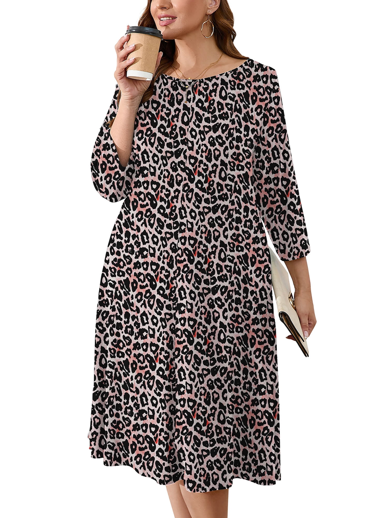 SHOWMALL Womens Plus Black Dresses Fancy Peachy Leopard 3X Casual Dress ...