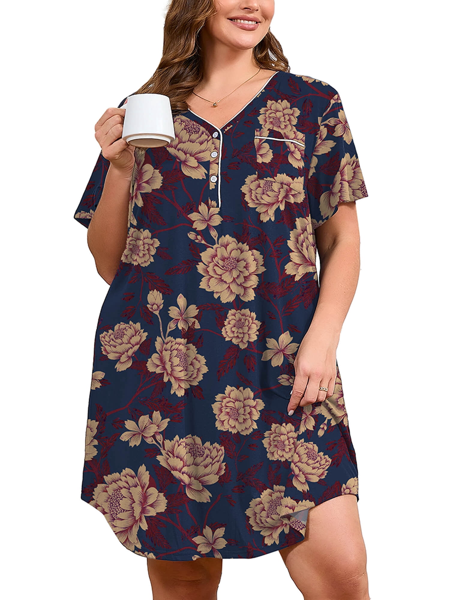 SHOWMALL Women's V Neck Sleep Shirt Dress – Short Sleeve Lightweight ...
