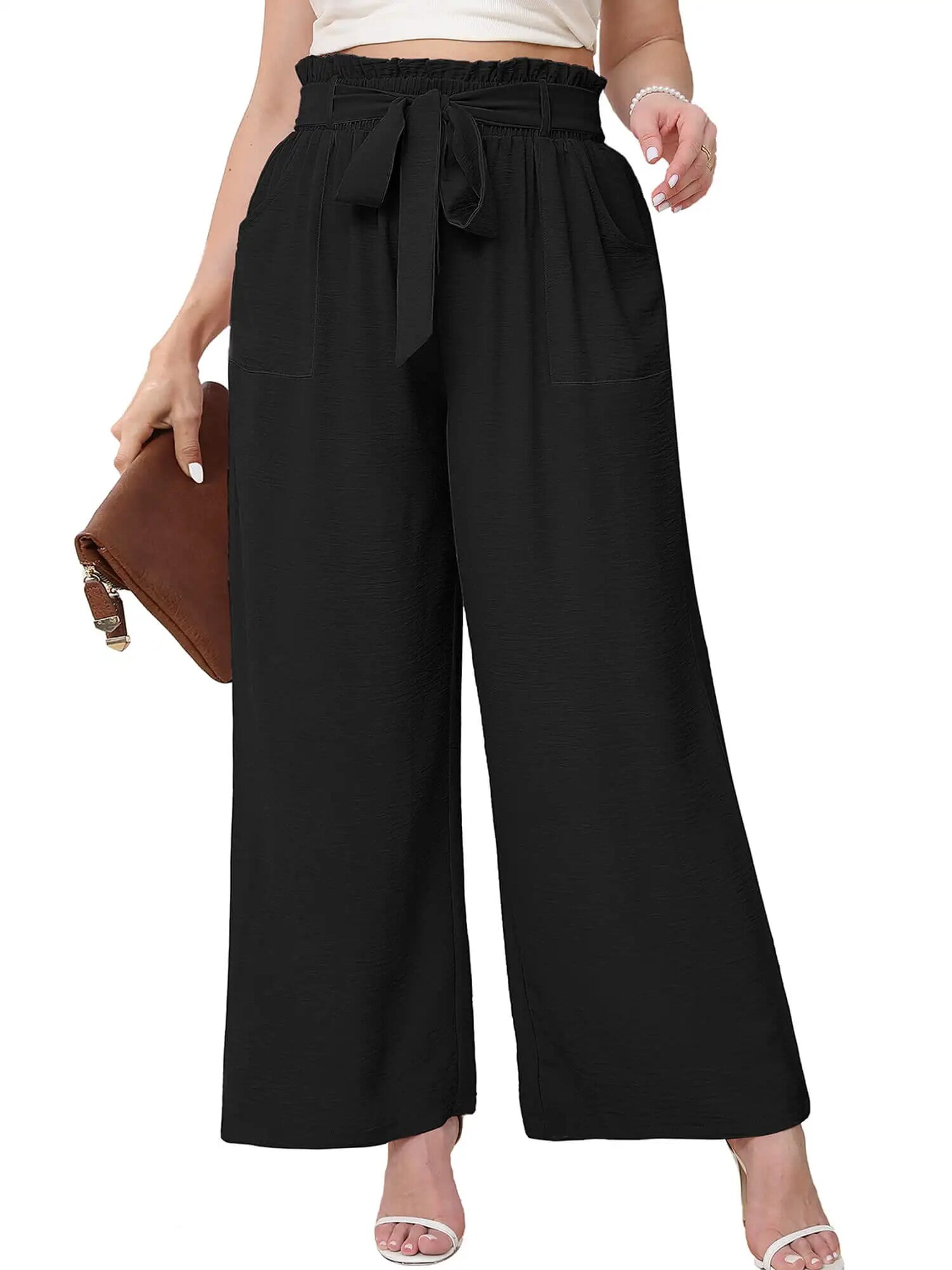 SHOWMALL Womens Plus Size Pants High Waisted Palazzo Pants Black 1X ...