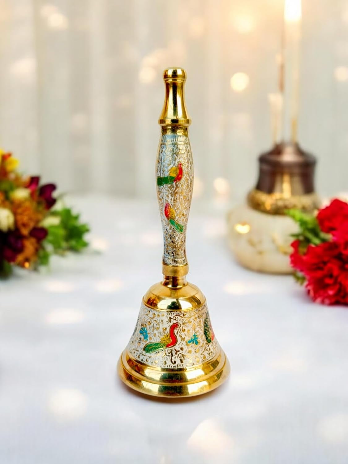 SHREE HARI HOME DECOR Pure Brass Peacock Design Pooja Prayer Bell ...