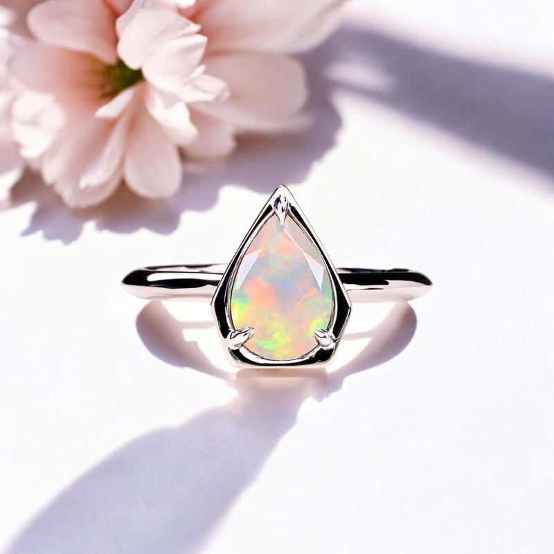 SHREENATHJEWELRY 7x5MM / 1CT Pear Cut Opal Engagement Ring Solitaire ...