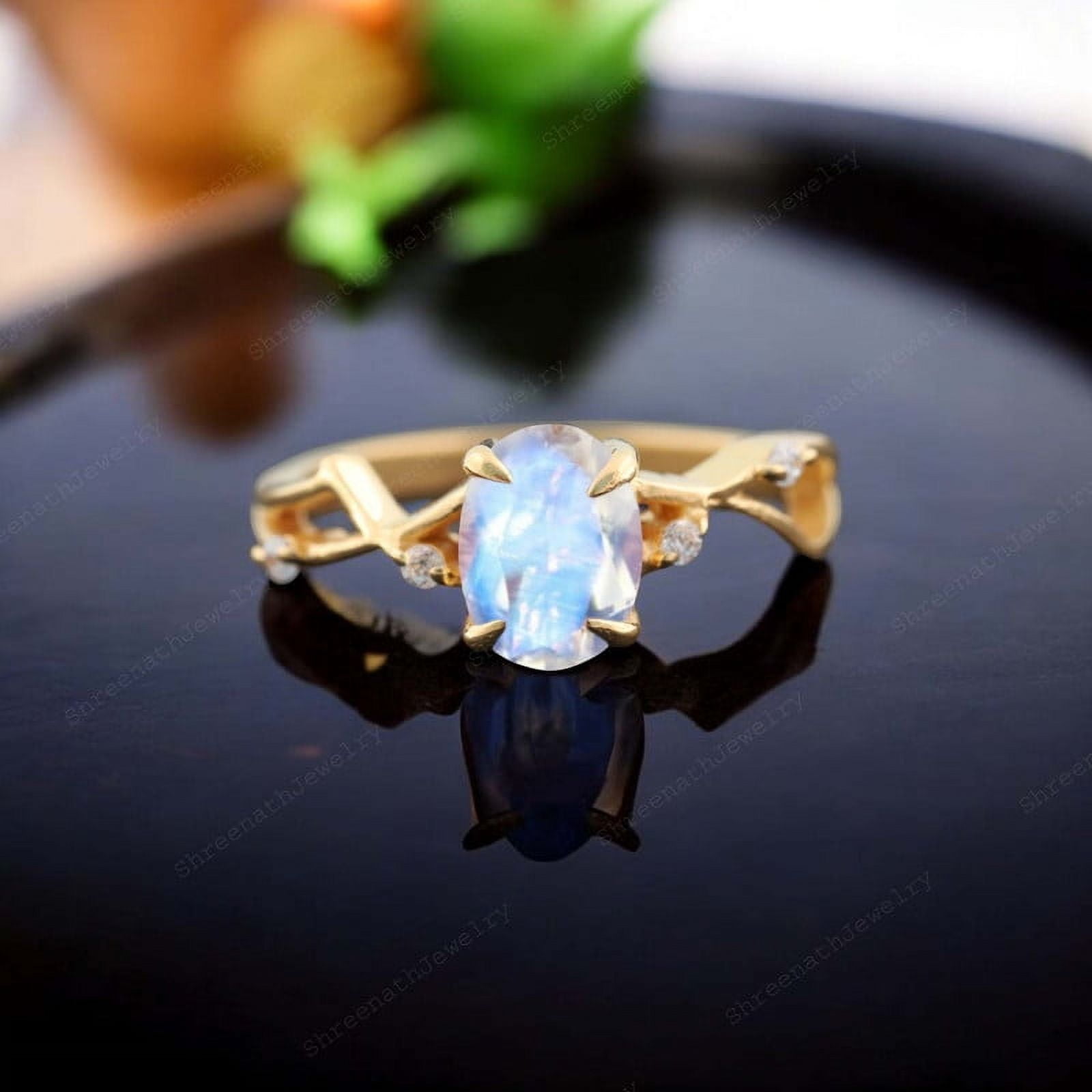 SHREENATHJEWELRY 8x6MM / 2Ct Vintage Moonstone Ring- CZ Diamond Nature ...