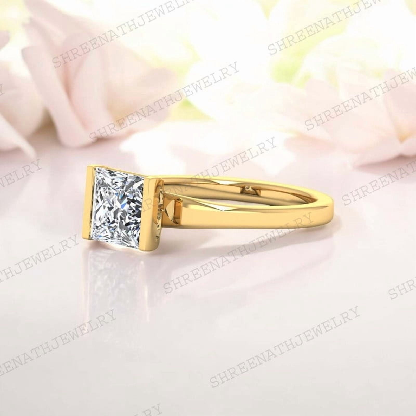 SHREENATHJEWELRY Princess Cut Moissanite Engagement Ring Solitaire ...