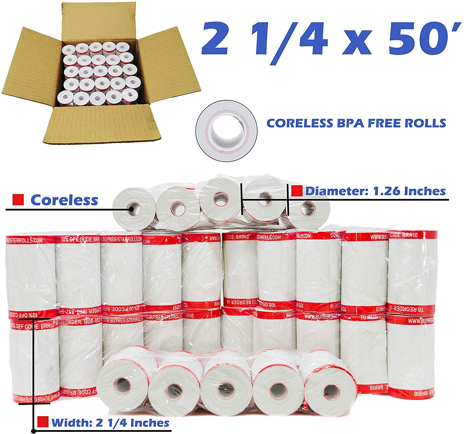 SHRINKWRAP Thermal Paper 2-1/4 X 50 (100 Rolls) Coreless Fits Verifone ...
