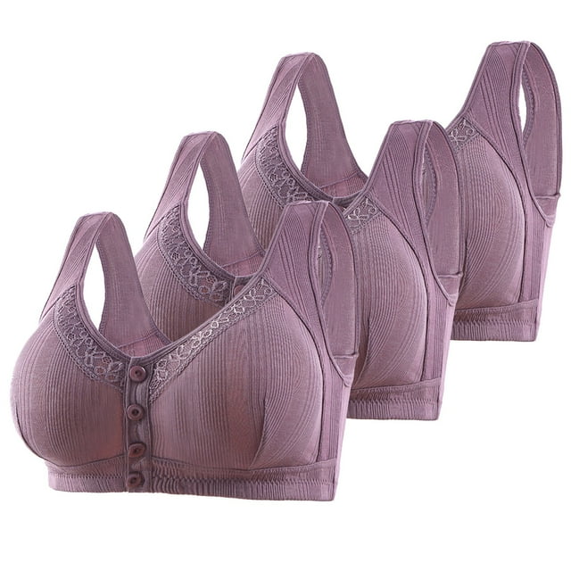 Shtxozhi 2 3pc Womens Front Clasp Bras Full Coverage Wireless Cotton Bras Push Up Button Bra