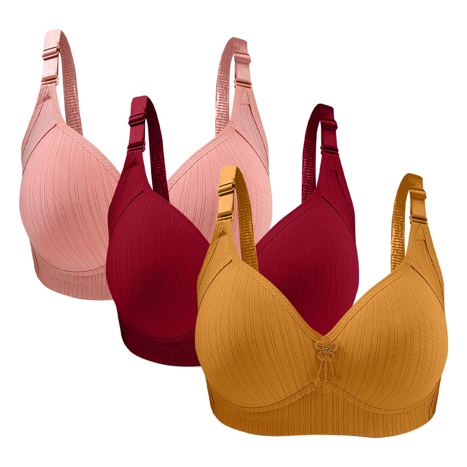 SHTXOZHI 3 Pcs Womens Bra Full Coverage Wirefree Bras Push Up No ...