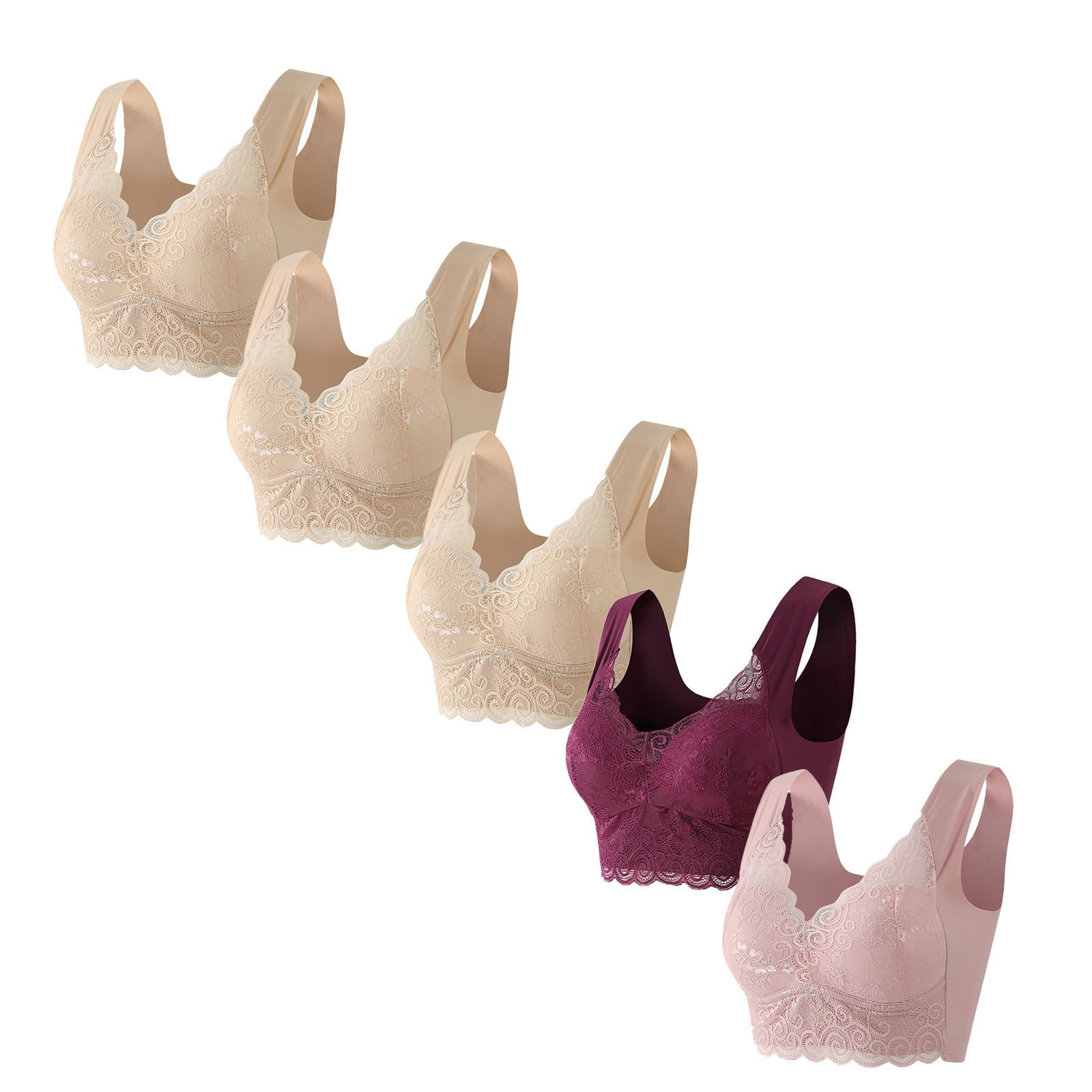 SHTXOZHI 5 Pack Womens Comfortable Bras Wirefree Plus Size Bras Full ...