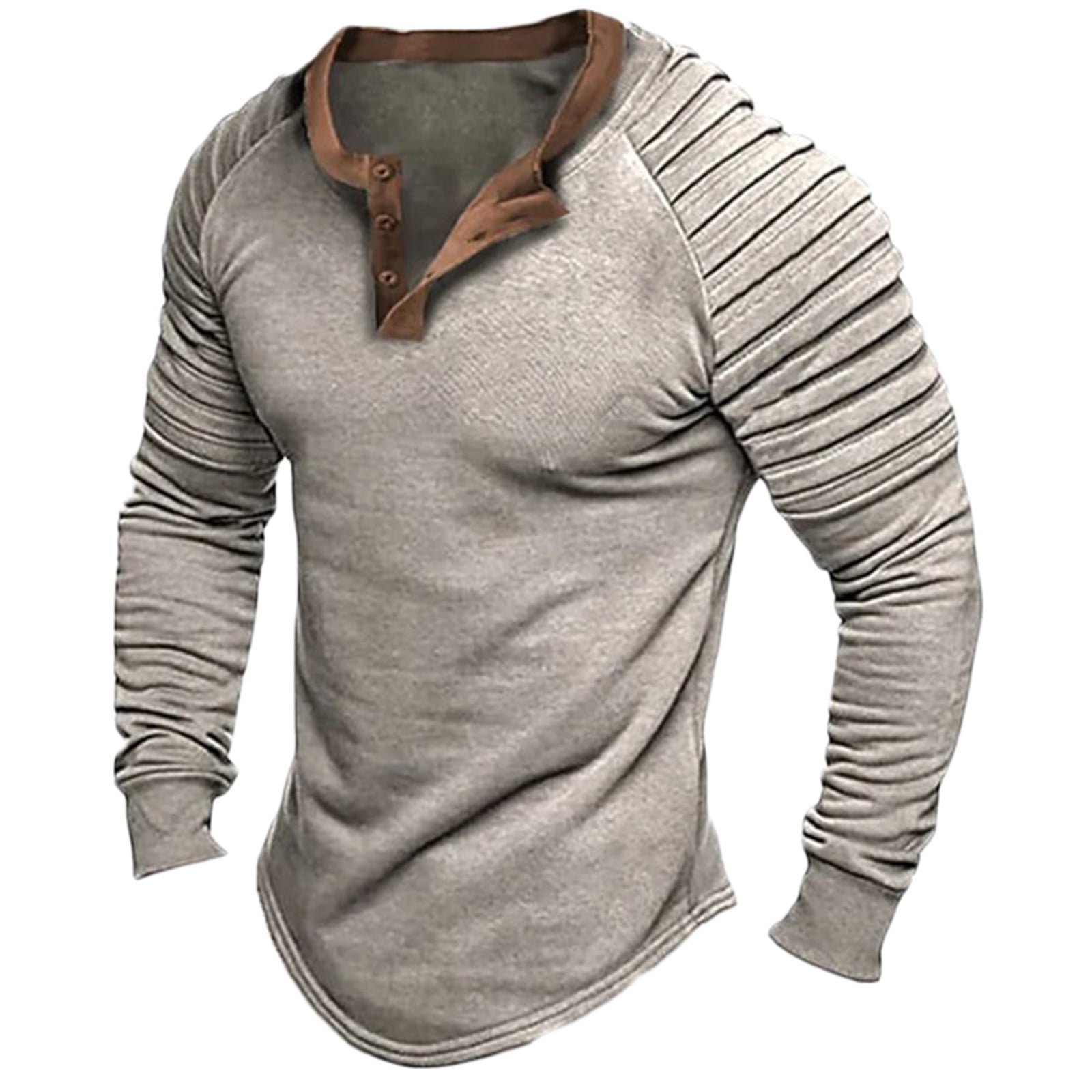 SHTXOZHI Long Sleeve Fall Shirts for Men Crewneck Button Tee Tops Color ...