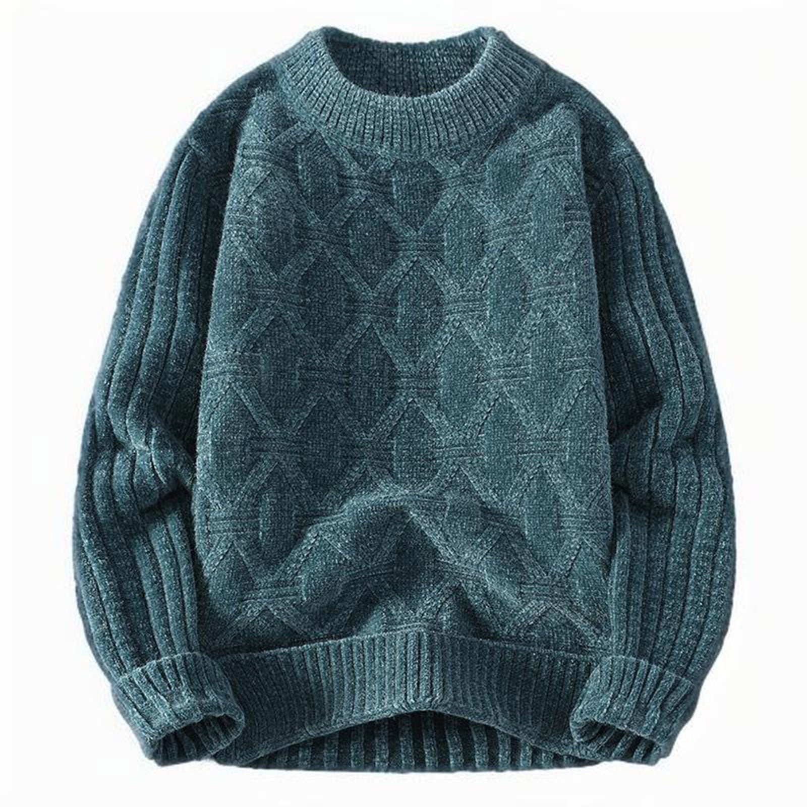 SHTXOZHI Men's Crewneck Cable Knit Sweater Long Sleeve Solid Color Fall ...