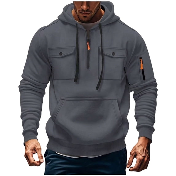 SHTXOZHI Men's Quarter Zipper Hoodies Long Sleeve Drawstring Pullover ...
