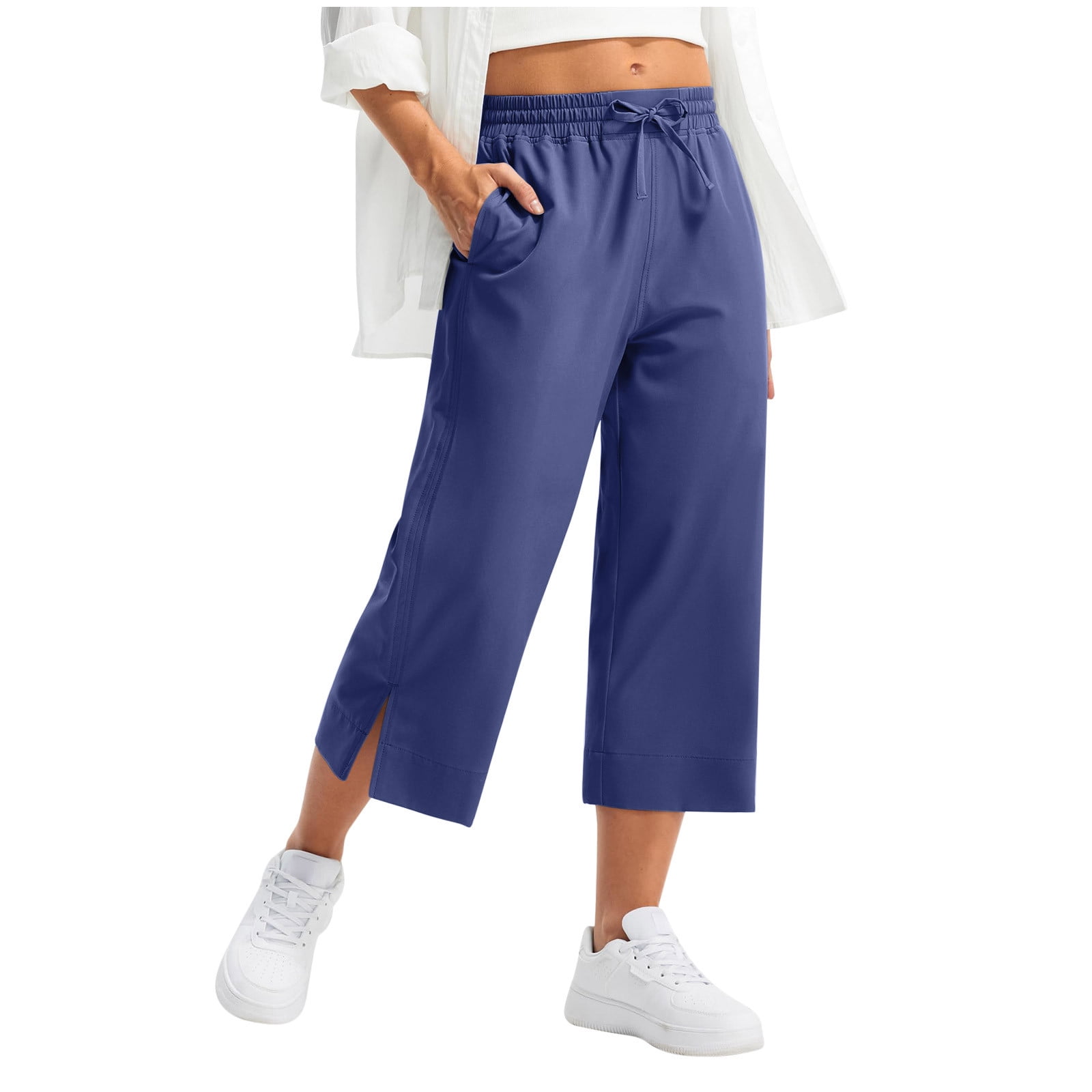 SHTXOZHI Wide Leg Capri Pants for Women High Waisted Casual Crop Pants ...