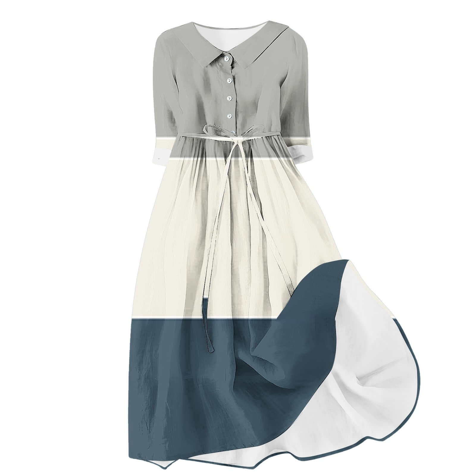 SHTXOZHI Women 3/4 Sleeve Button Down Summer Beach Dress Collared Lace ...