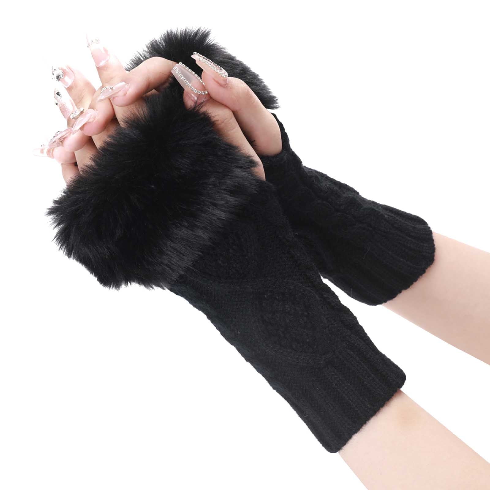 SHTXOZHI Women Crochet Fingerless Gloves Arm Warmers Fuzzy Winter Knit ...