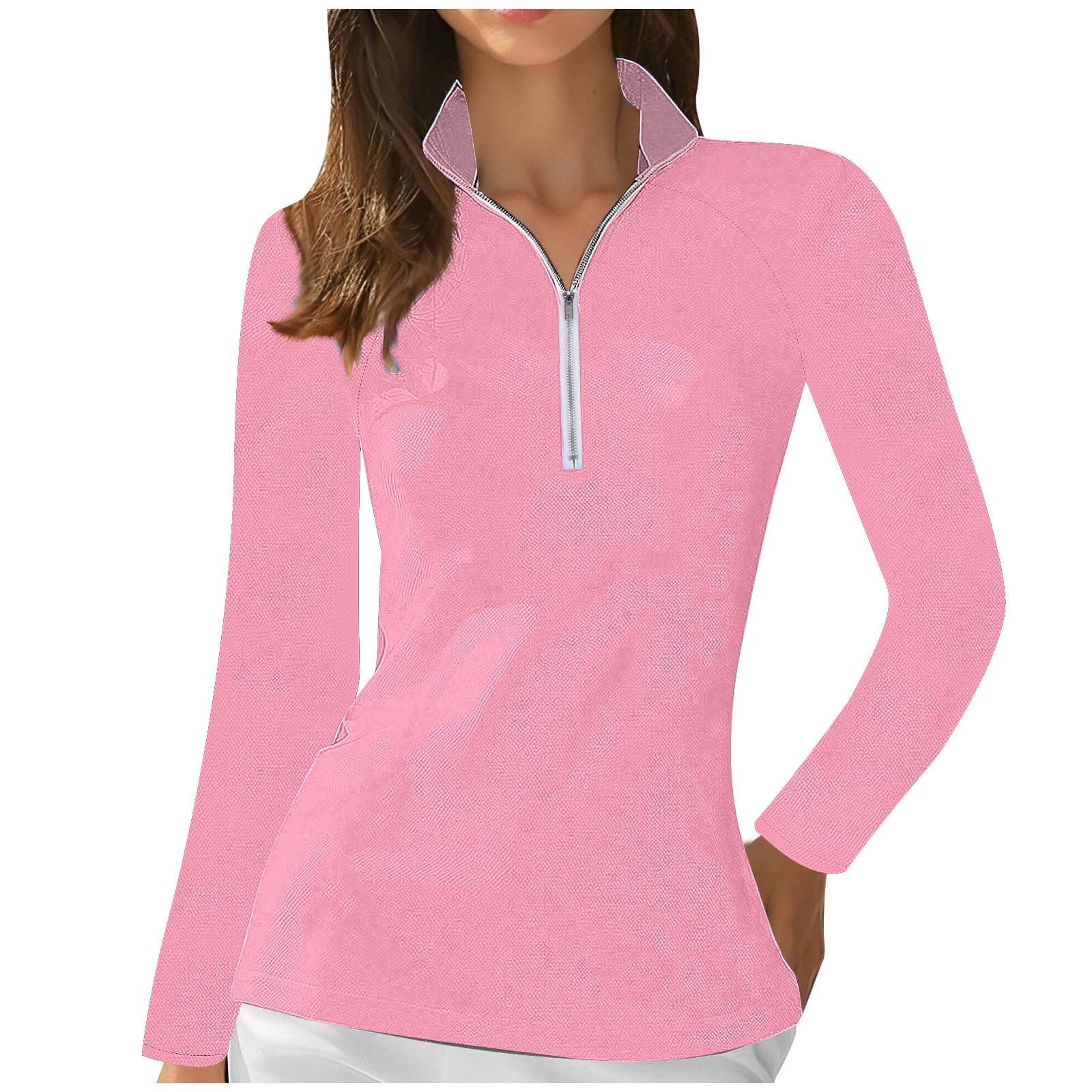 SHTXOZHI Women Golf Shirts Long Sleeve V Neck Collared Zip Work Top ...