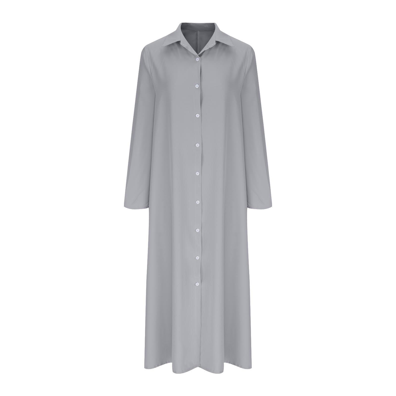 SHTXOZHI Women Long Sleeve Casual Maxi Dress Solid Color Button Down ...