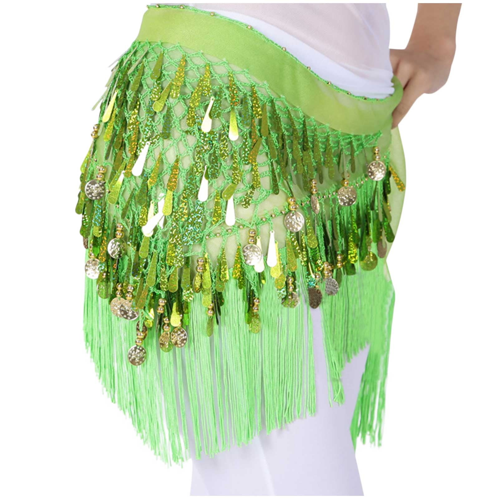 SHTXOZHI Women's Sequin Wrap Skirt Belly Dance Hip Scarf Sparkly Fringe Festival Tassel Skirt ...