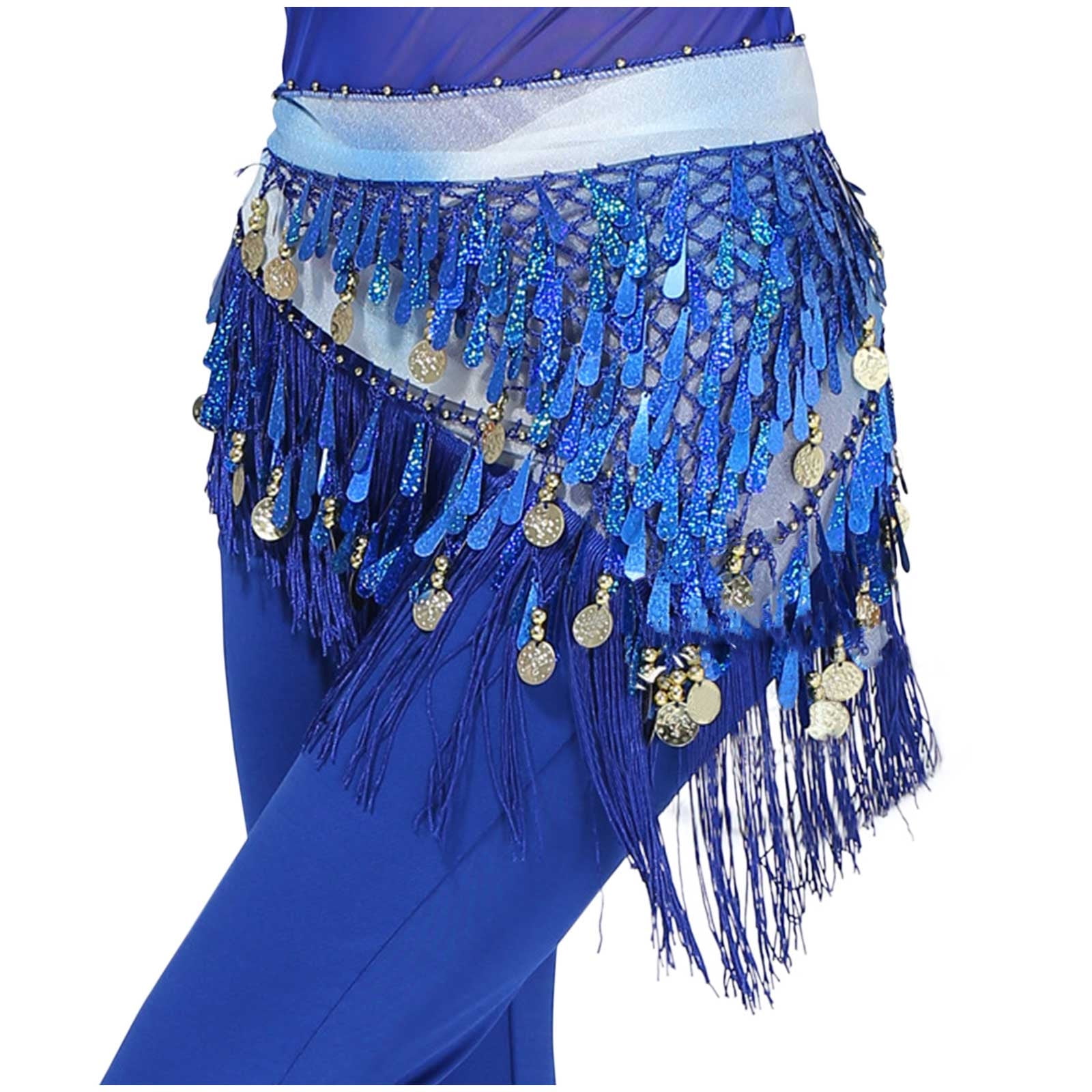 SHTXOZHI Women's Sequin Wrap Skirt Belly Dance Hip Scarf Sparkly Fringe Festival Tassel Skirt ...