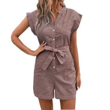 Look Away LLC Women's V Neck Short Sleeve Boho Rompers, Casual Loose ...