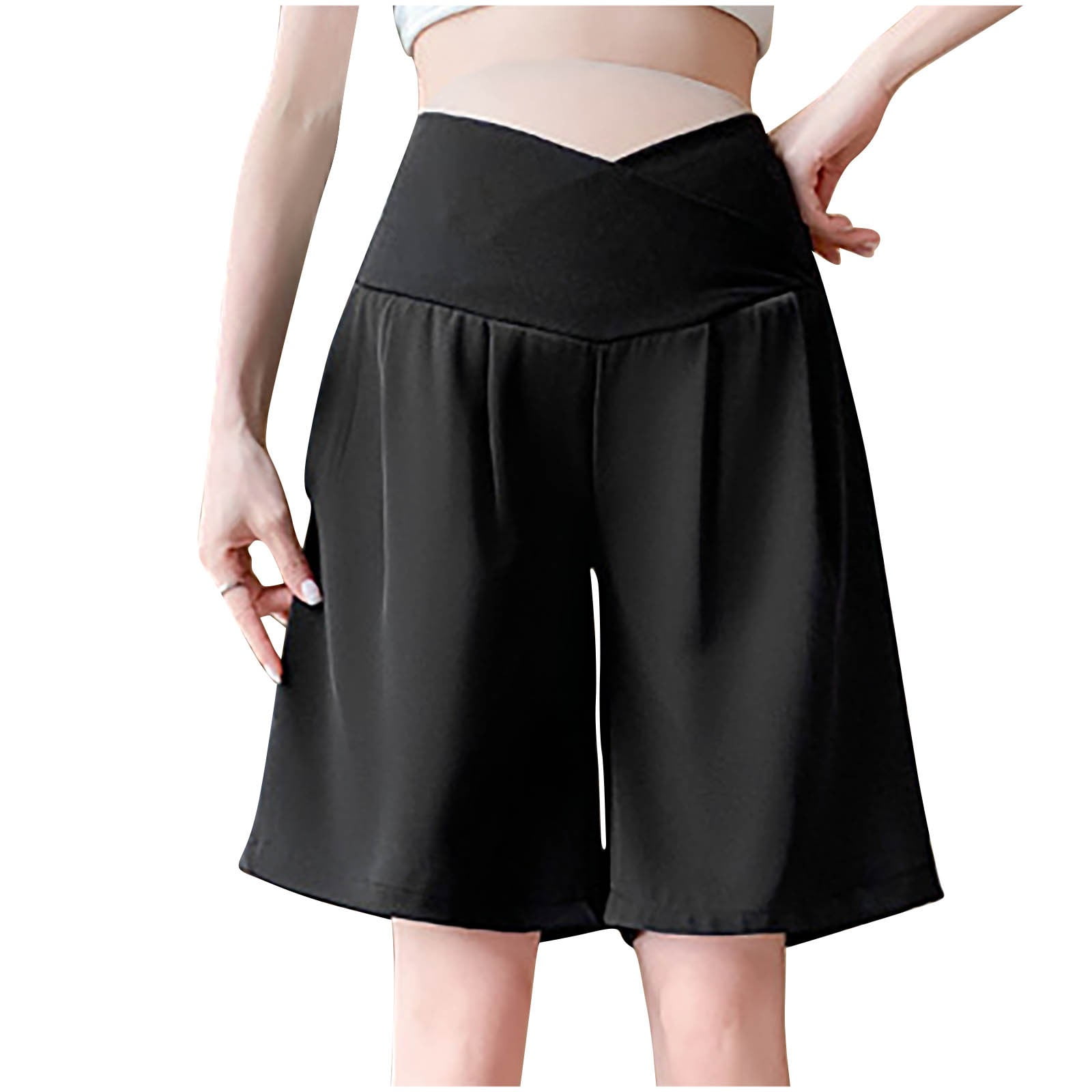 SHTXOZHI Womens Maternity Shorts Over The Belly Shirred Pregnancy ...