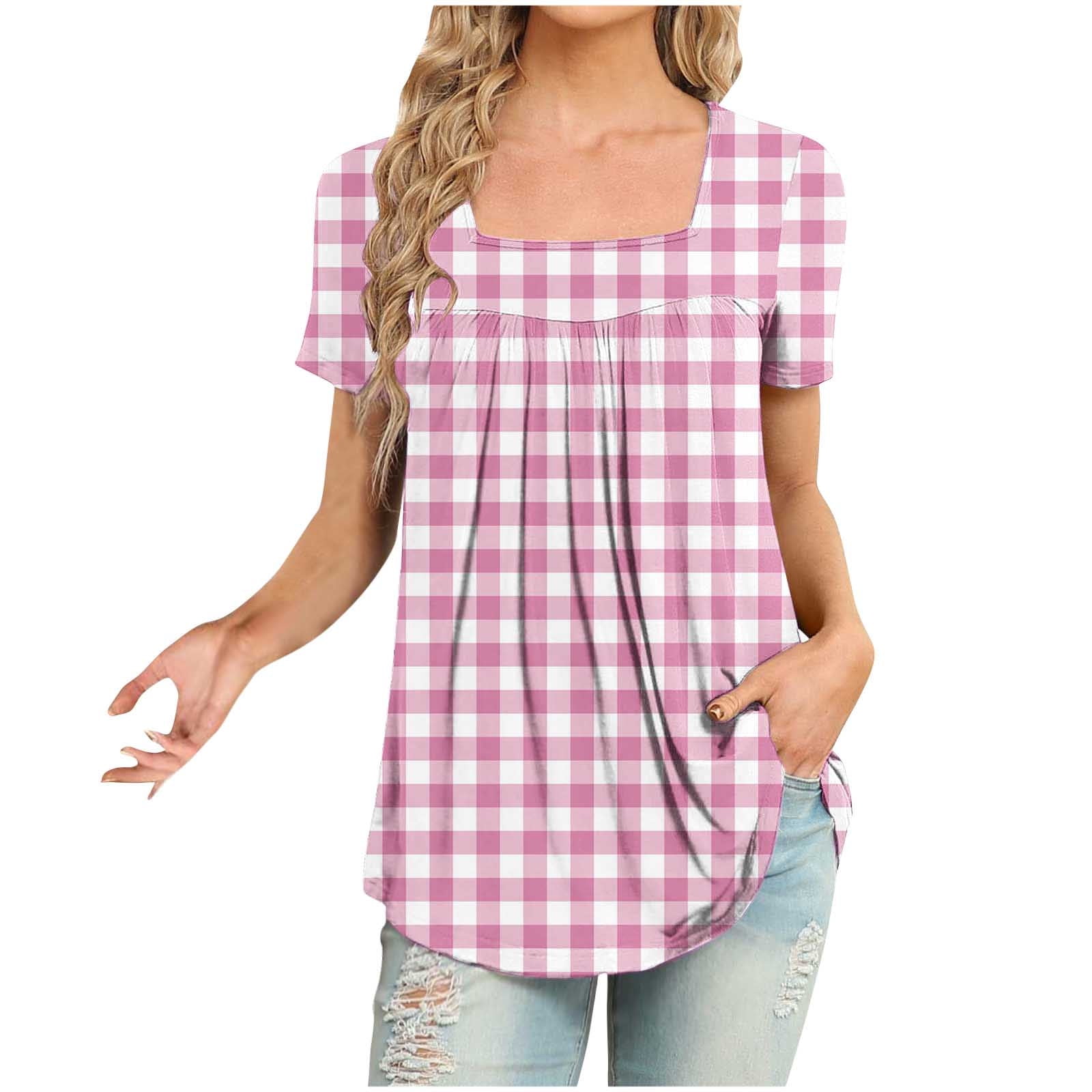 SHTXOZHI Womens Summer Short Sleeve Blouses Square Neck Tunic Tops 2024 ...