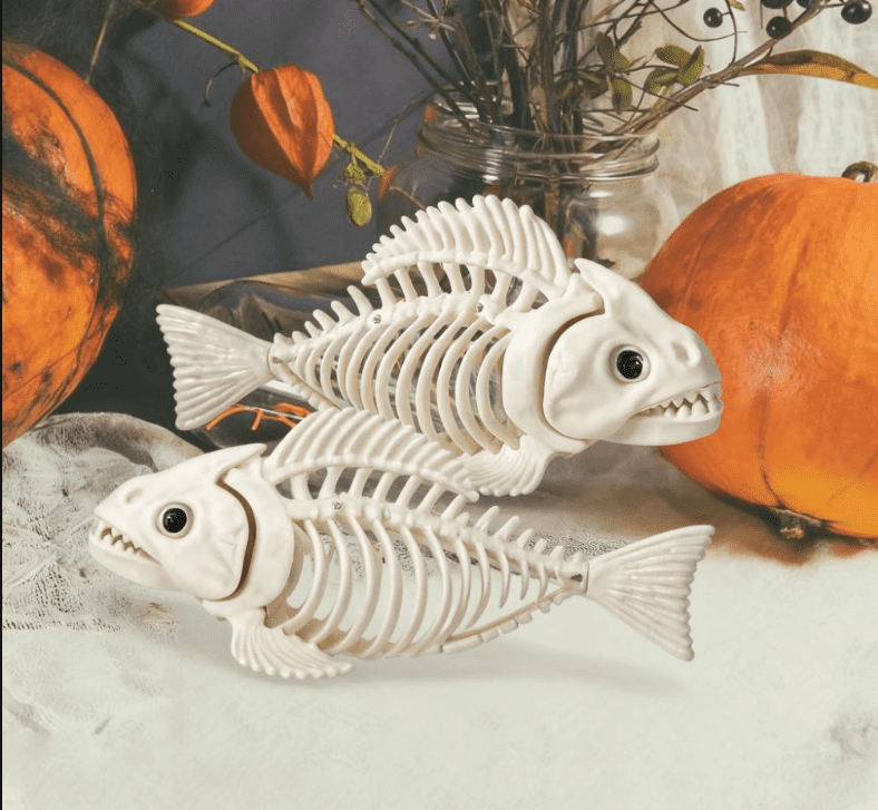 SHUAGACR 2PC 9.4 Halloween Posable Fish Skeleton Decor, Animal Bones ...