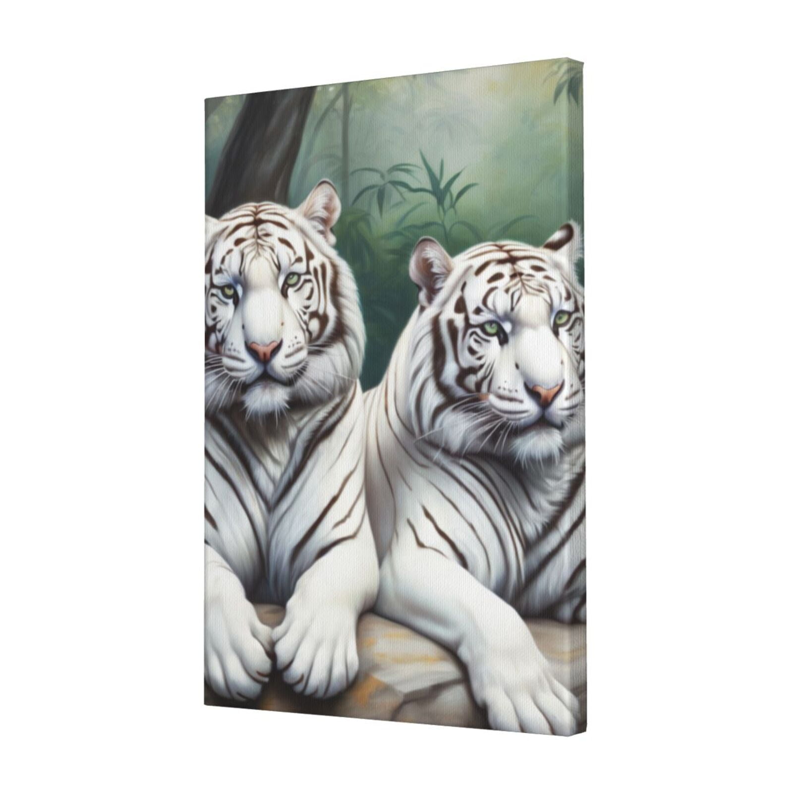 SHUISHANHUAWhite tiger ramed canvas printed wall art set with modern ...