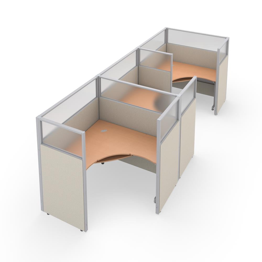 3-Unit Workstation Kit, 1 x 3, Vinyl Top, Beige with Maple Desk ...