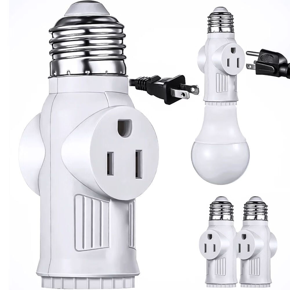 SHUWND 2 Packs E26 Light Socket Adapter, Heat-Resistant 3-Prong Plug ...
