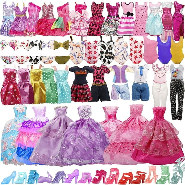 35pc Doll Clothes Bundle: Dresses, Skirts, Tops, Pants, Bikinis, Shoes ...