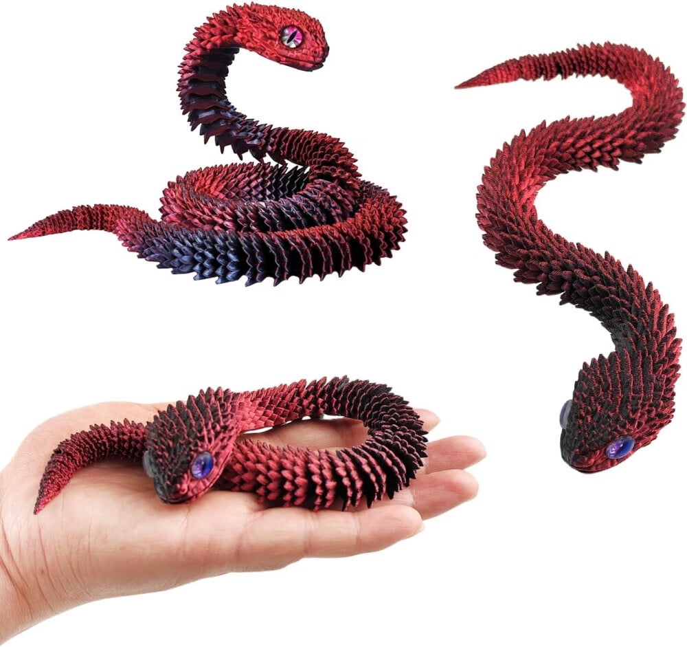 SHUWND 3D Printed Animals Snake, 12 inch Surprise Mystery Fidget Anaconda Toy, Fake Python ...