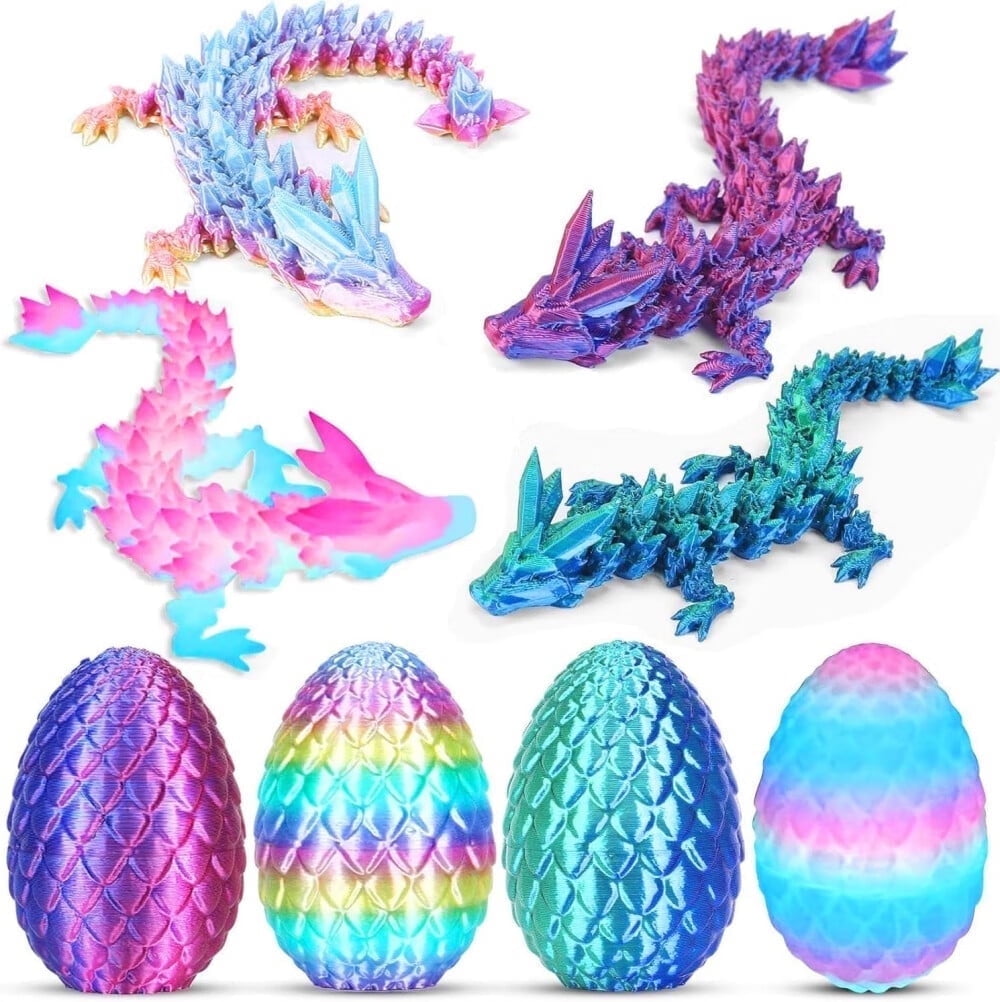 SHUWND 4PCS 3D Printed Dragon 3D Eggs with Dragon Inside, Mini Easter ...