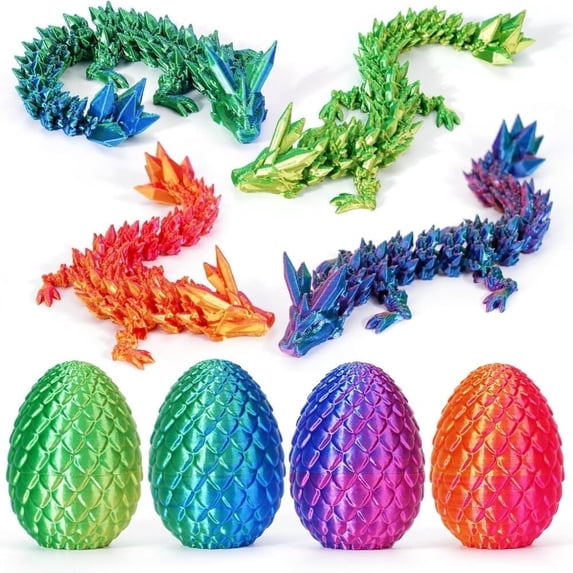 SHUWND 4PCS 3D Printed Dragon Crystal Eggs with Dragon Inside, Mini ...