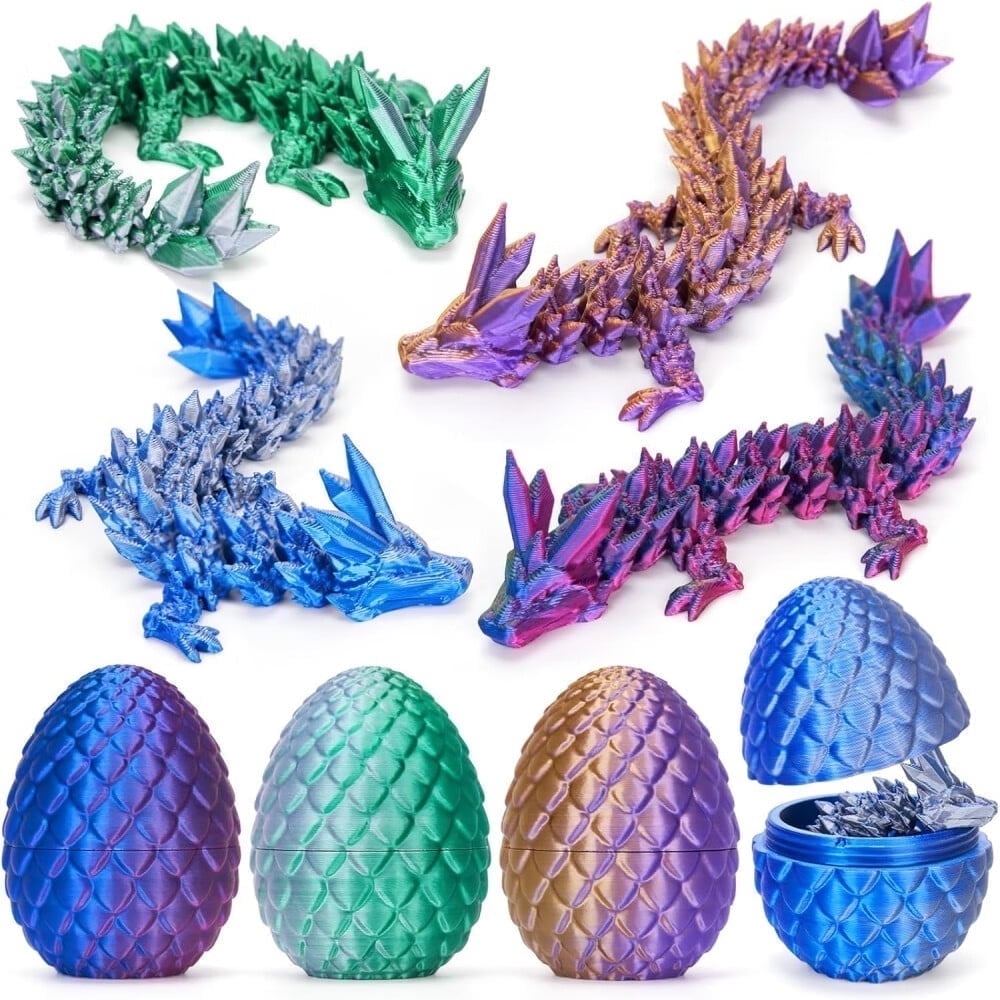 SHUWND 4PCS 3D Printed Dragon 3D Eggs with Dragon Inside, Mini Easter ...