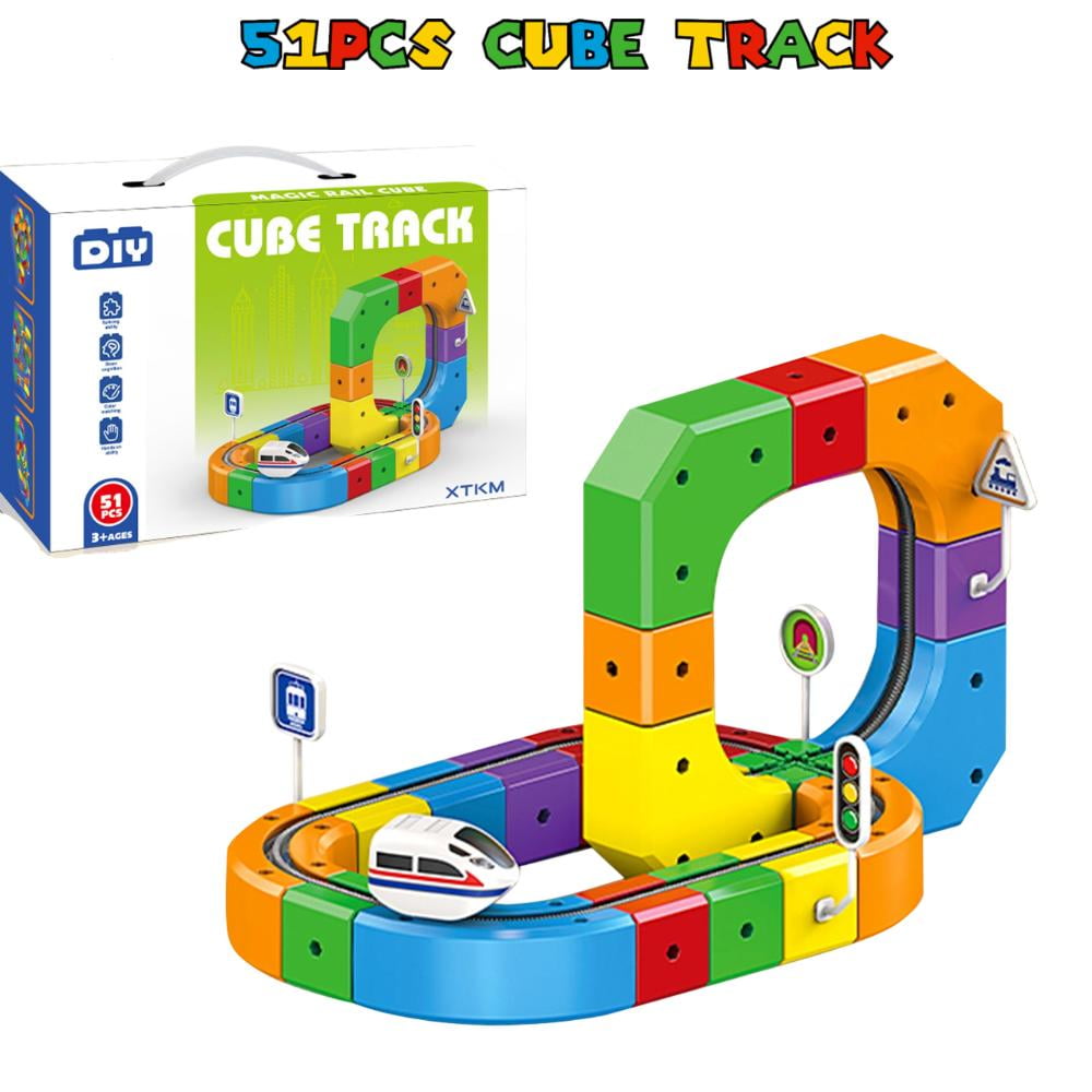 SHUWND, 3D Snap-on Building Block Track Magnetic Train Toy Set, 51pcs ...