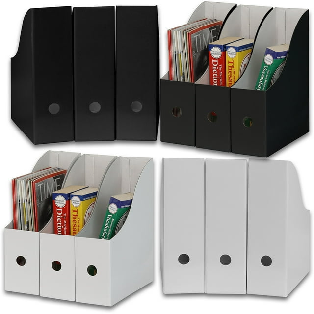 SHW 12-Pack Office Document Organizer, White/Black Magazine File Holder ...