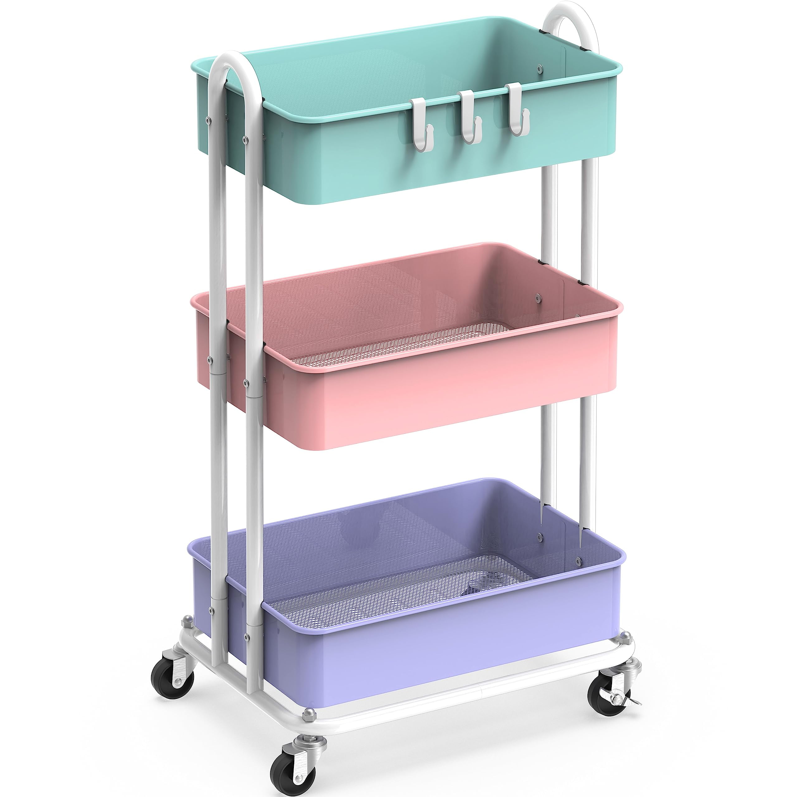SHW Heavy-Duty 3-Tier Metal Rolling Utility Cart, Movable Storage with ...