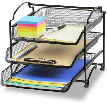 SimpleHouseware Mesh Desk Organizer with Sliding Drawer, Double Tray ...