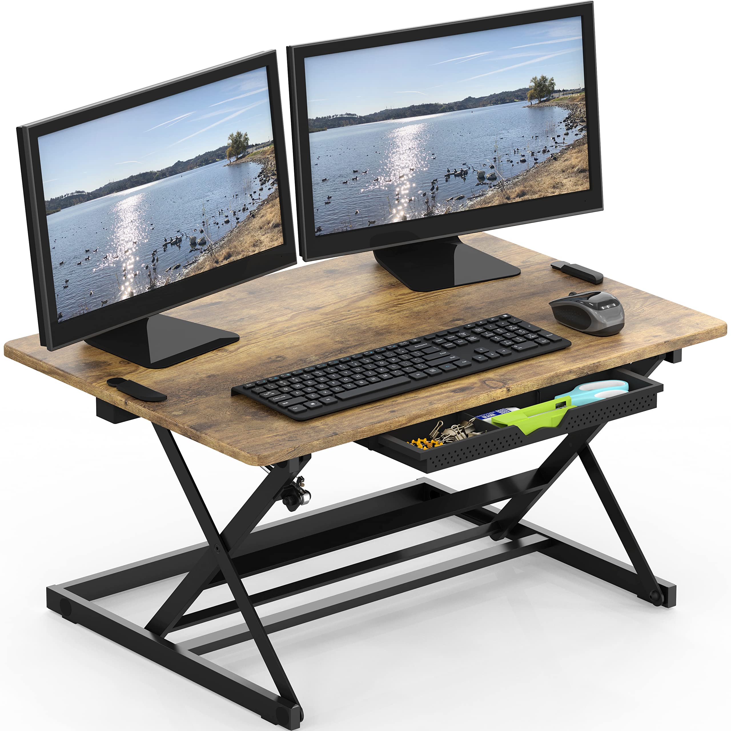 Modern Wood Half Pedestal Desk Wood Fully Assembled Light Brown ...