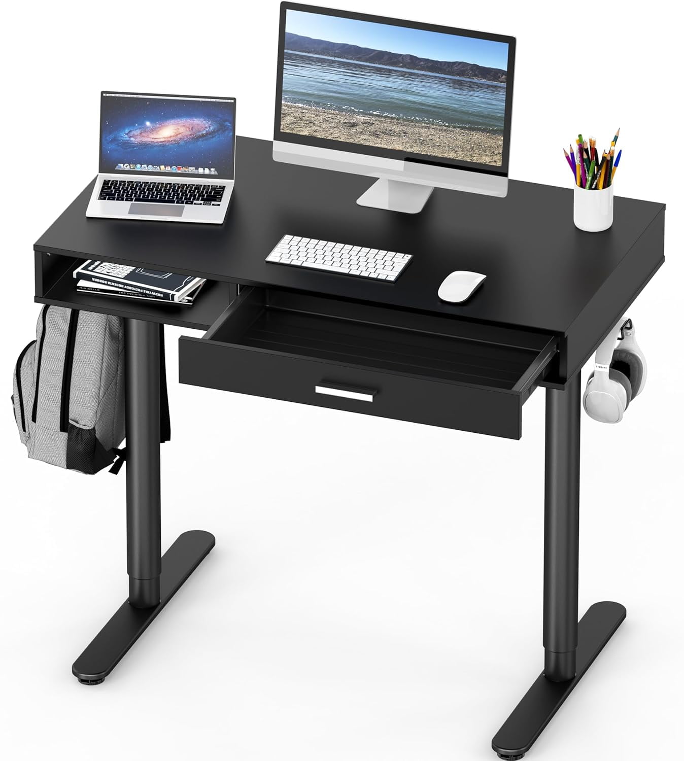SHW Claire 40-Inch Height Adjustable Electric Standing Desk with Drawer ...