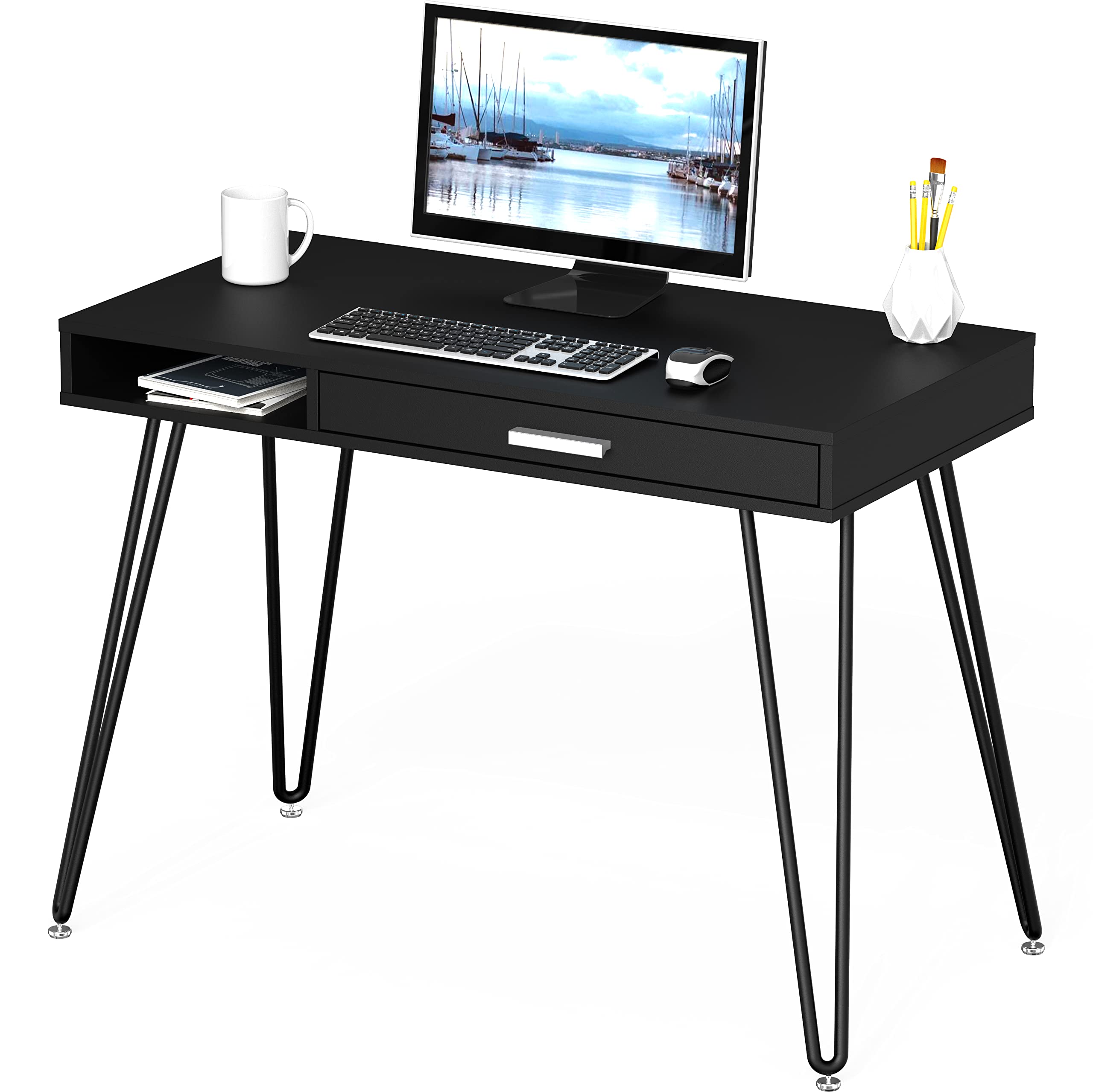 SHW Modern Home Office Study Desk, 40-inch with Drawer, Bedroom ...