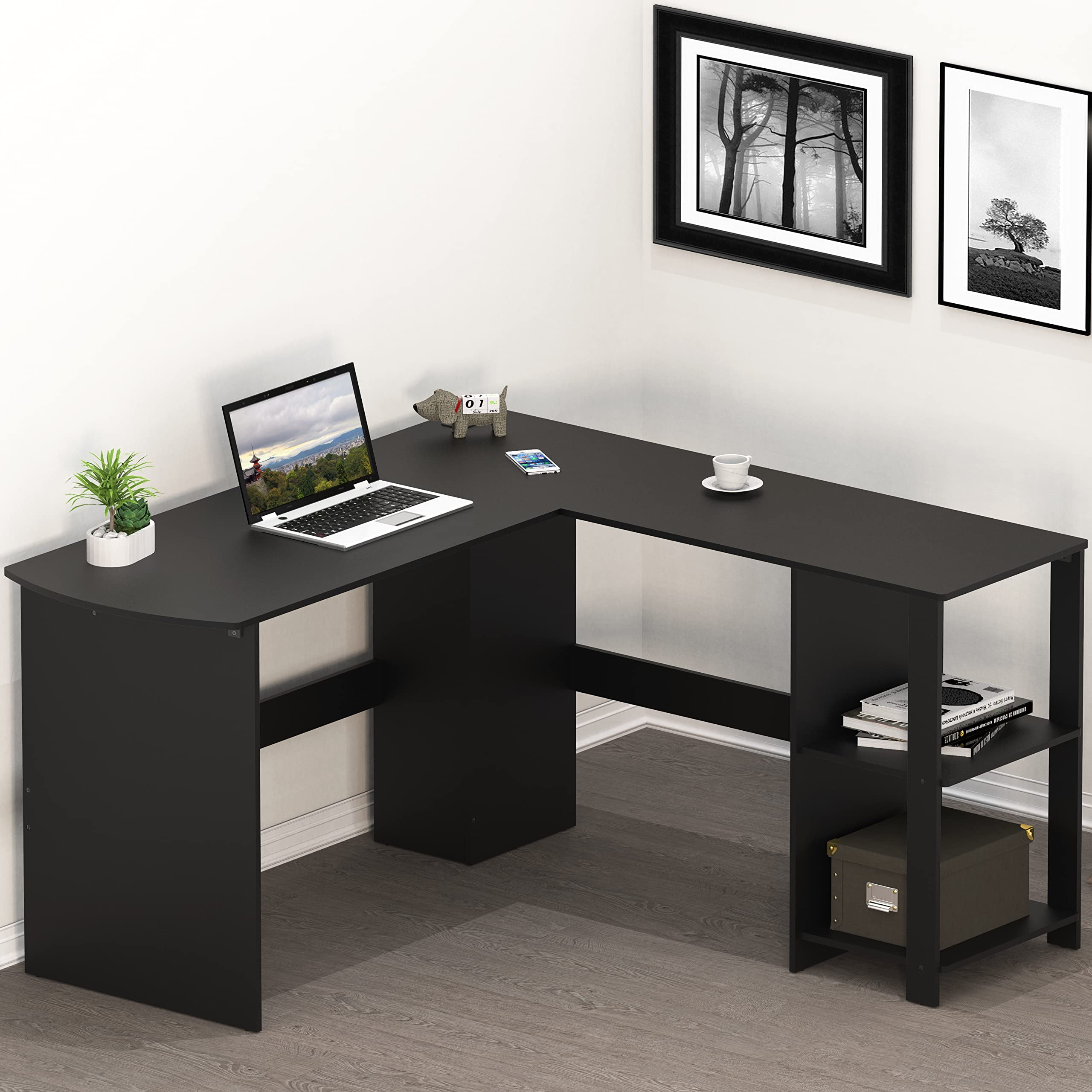 SHW Home Office Cyrus Collection L Corner Desk with Shelves, Black - Walmart.com