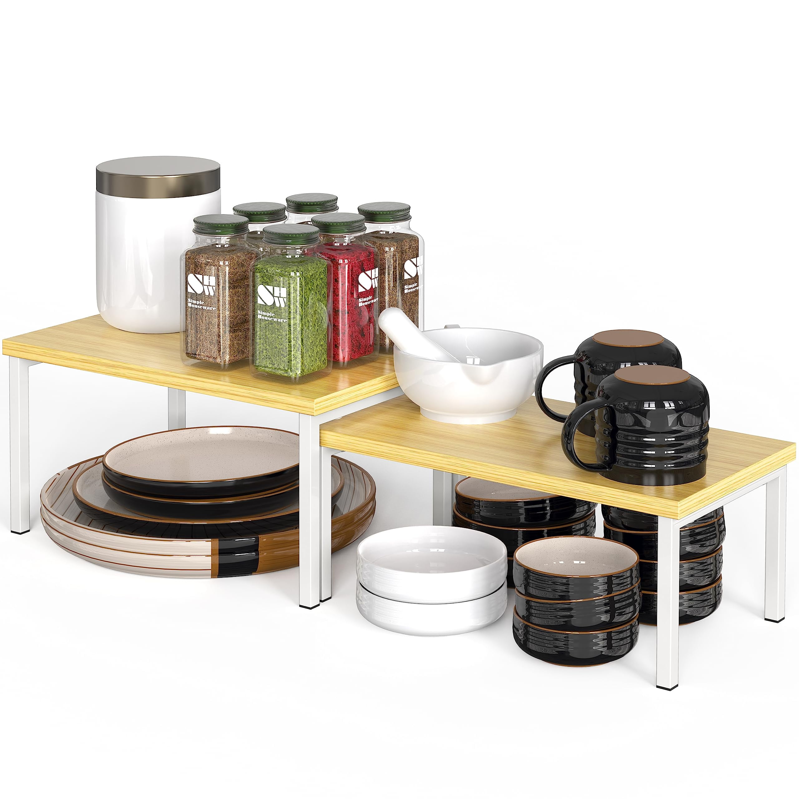 SHW Medium Stacked Kitchen Storage, Expandable Oak Shelf - Walmart.com