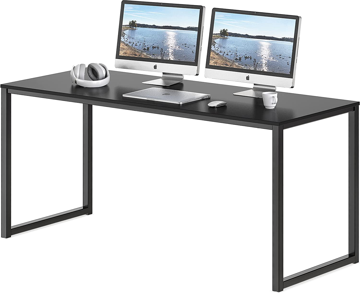 SHW Mission Home Office 55-Inch Large Computer Desk, 24'' Deep, Black ...