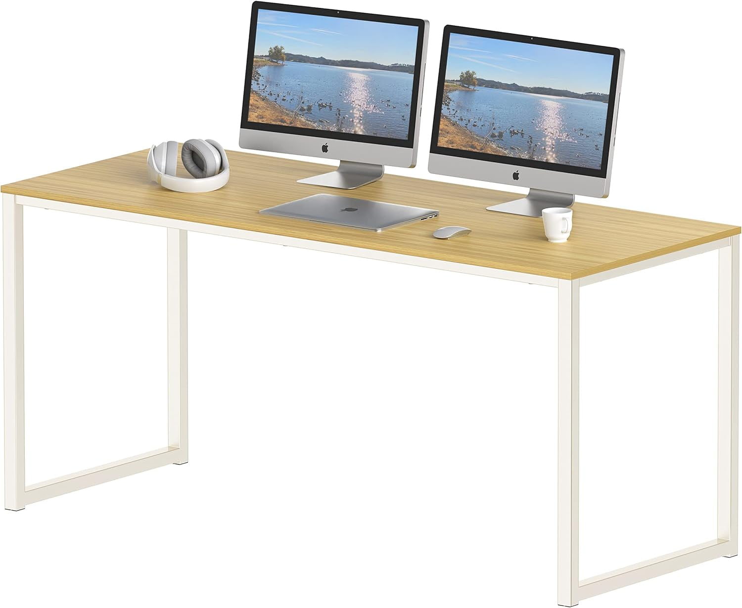 SHW Mission Home Office 55-Inch Large Computer Desk, 24'' Deep, Oak ...